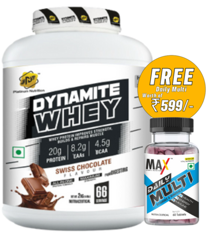 Platinum Nutrition Dynamite Whey with Free Max Sports Multivitamins – Muscle Stack